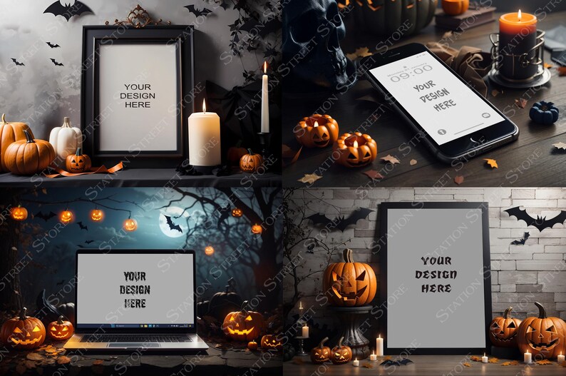 45 Halloween Mockups, Poster and Art Frame Mockup Bundle, Spooky Fall ...