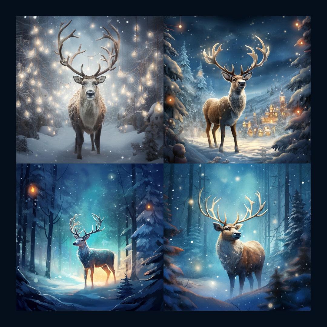 Reindeer Digital Art Bundle - Christmas Digital Art - Reindeer Wall Art ...