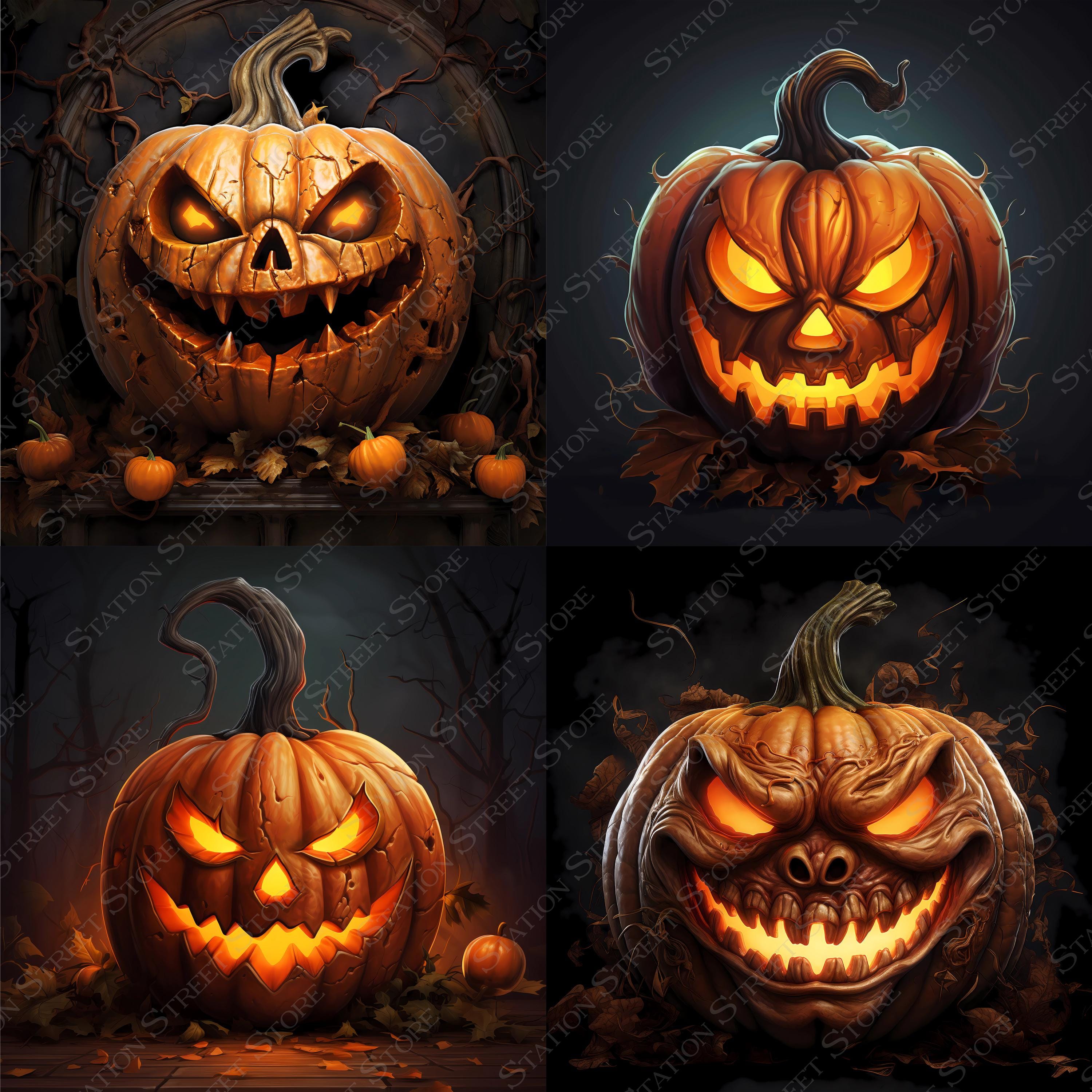 20 Halloween Pumpkins Digital Printable Wall Art Bundle, Spooky Season ...