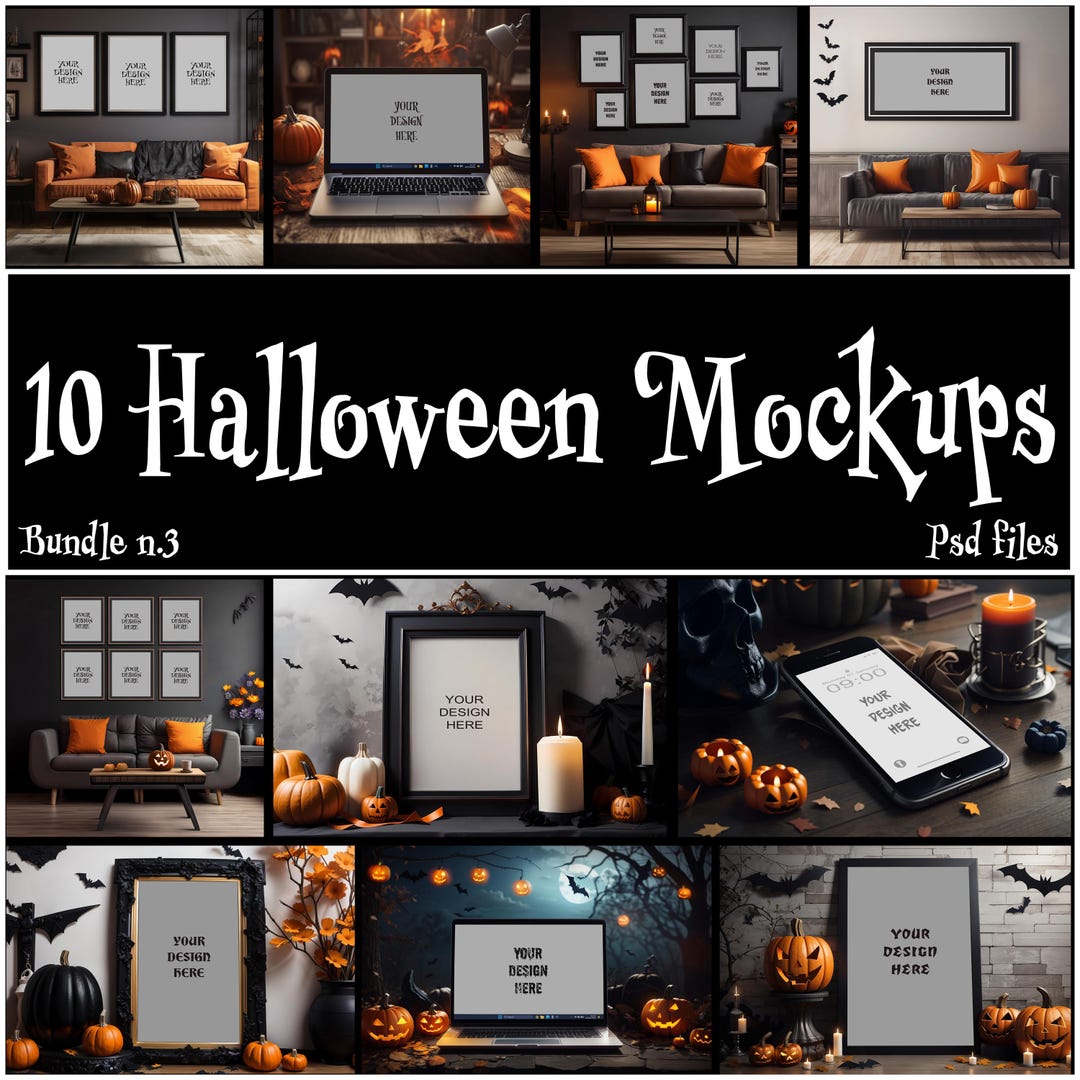 10 Halloween Mockups, Poster and Art Frame Mockup Bundle, Spooky Fall ...