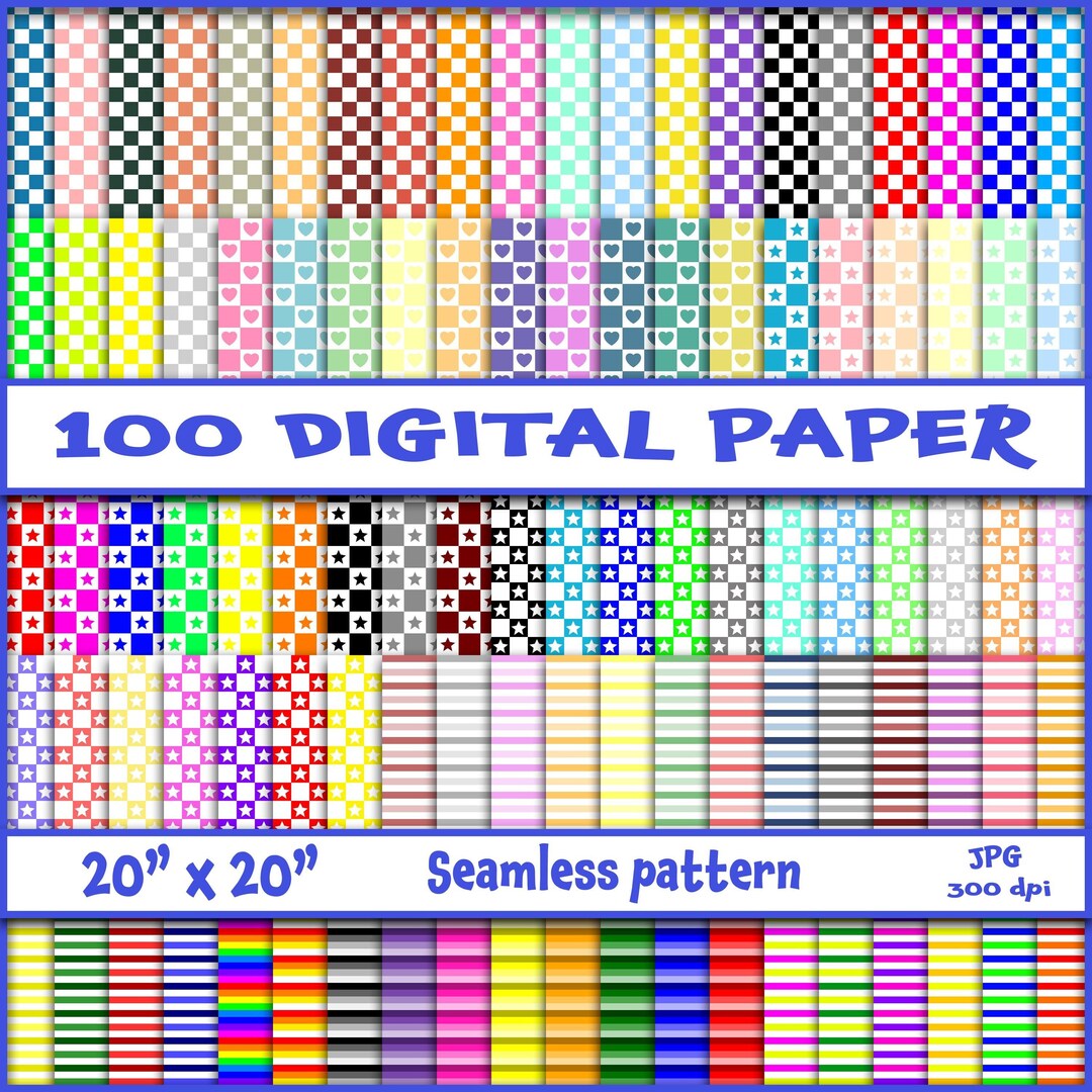 100 Seamless Pattern Printable Wrapping Paper, Bright Digital Paper ...