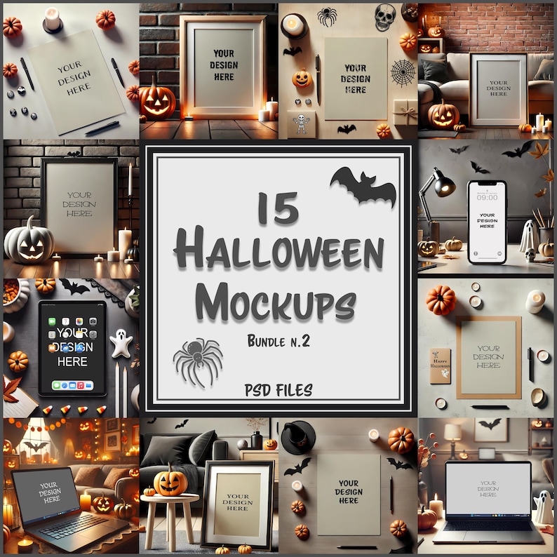 Halloween Mockups, Poster and Art Frame Mockup Bundle, Spooky Fall Mock ...