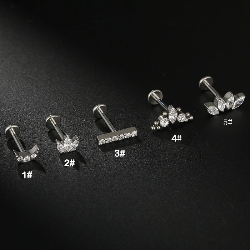 16G Piercing Labret Studs G23 Titanium Internal Thread Lip Stud Earring Month Crown CZ Helix ...