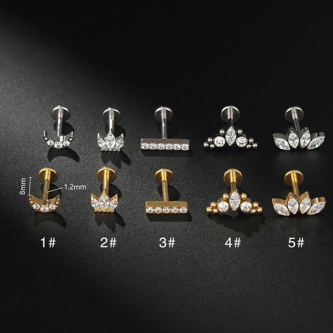 16G Piercing Labret Studs G23 Titanium Internal Thread Lip Stud Earring ...