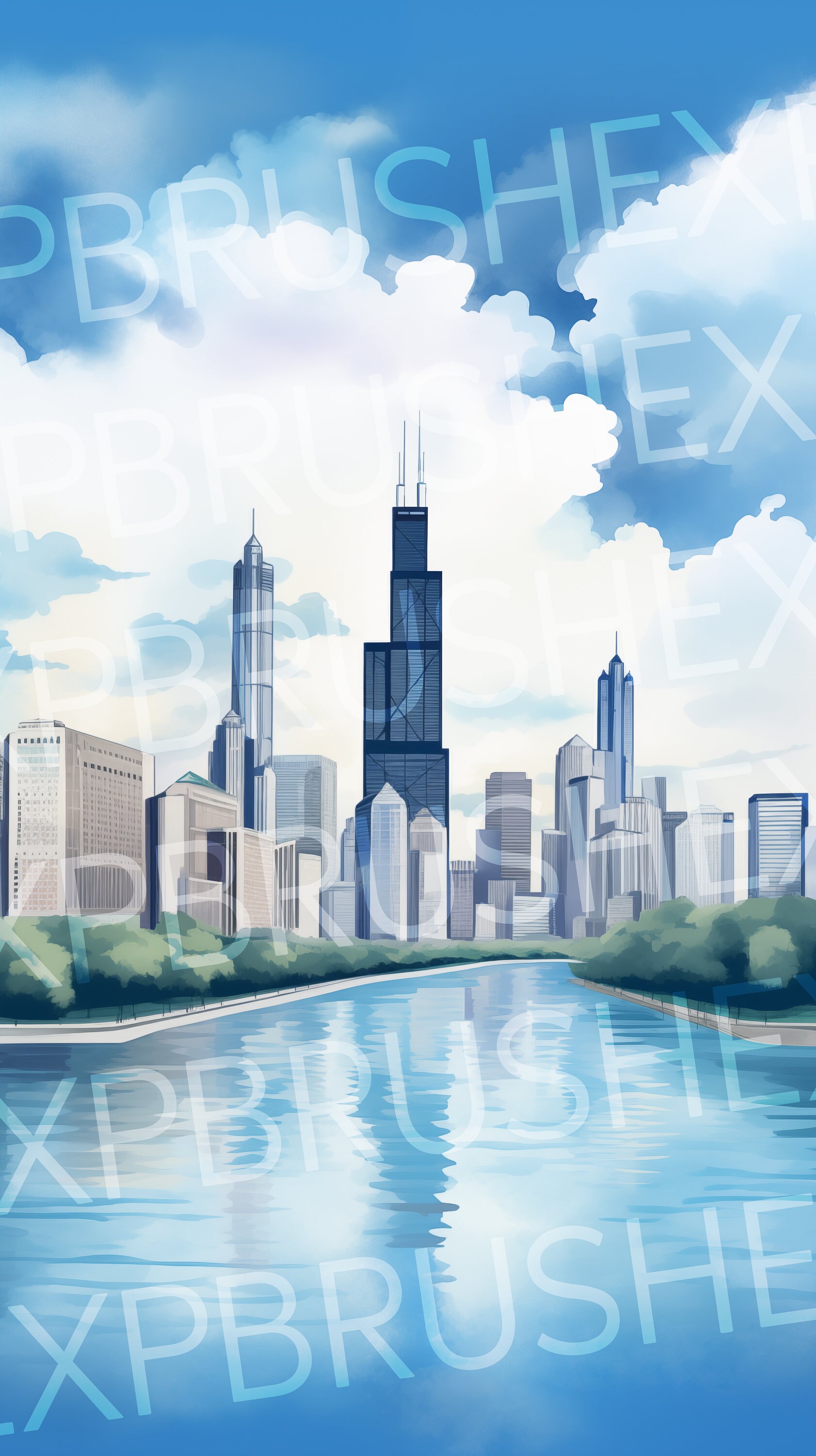 Chicago Willis Tower by the River Wall Art, Sears Tower, Watercolor ...
