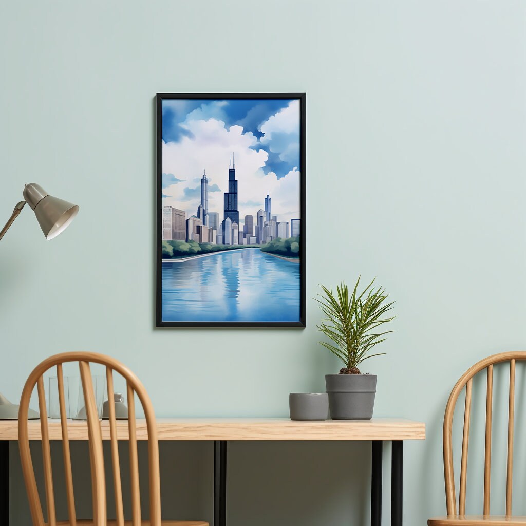 Chicago Willis Tower by the River Wall Art, Sears Tower, Watercolor ...