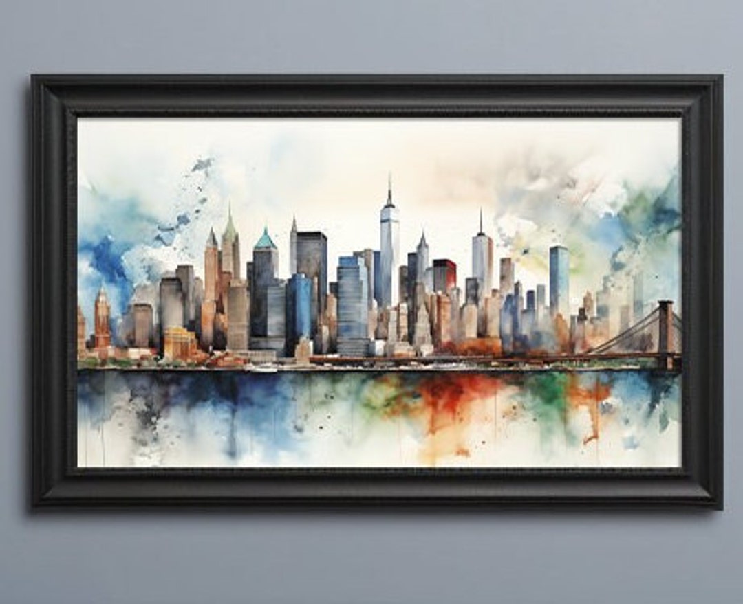 New York City Skyline Watercolor Painting Landscape City Art Digital ...