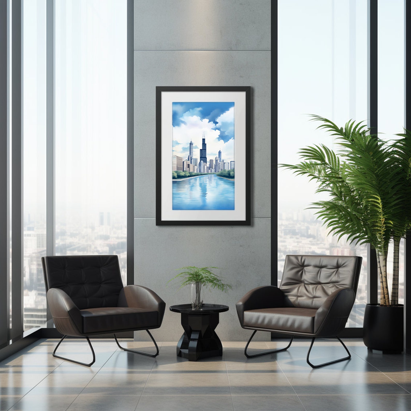 Chicago Willis Tower by the River Wall Art, Sears Tower, Watercolor ...