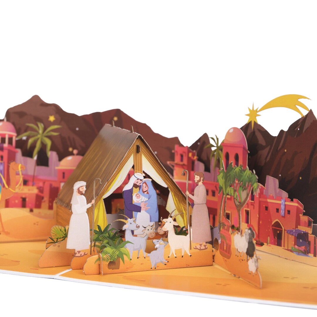 Pop up Greeting Card Merry Christmas Jesus Christ's Birth Holy Night ...