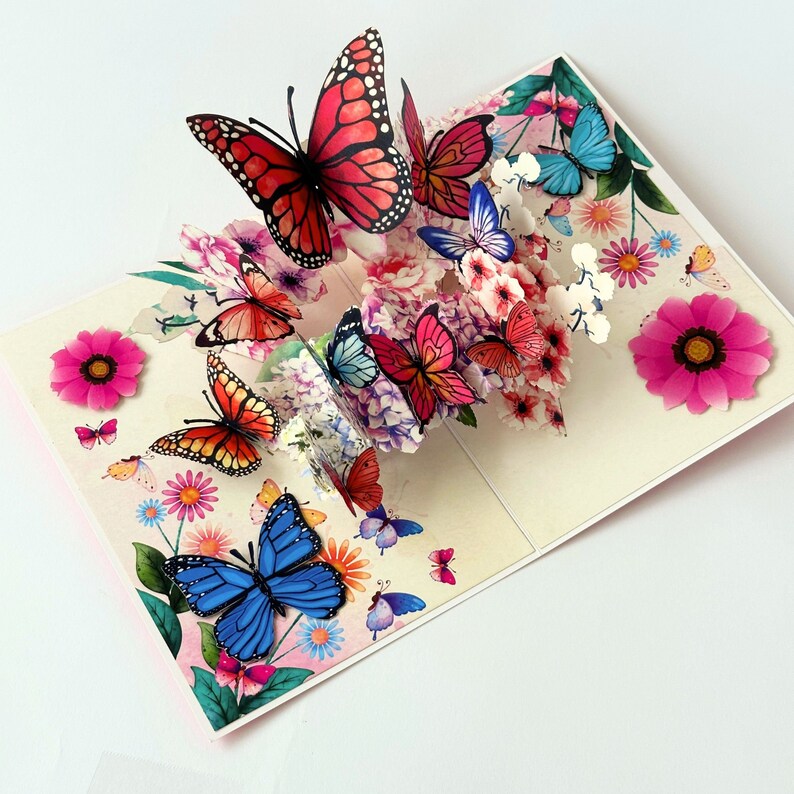 Pop up Greeting Card Spring Butterfly Flower Blooming Colorful Nature ...