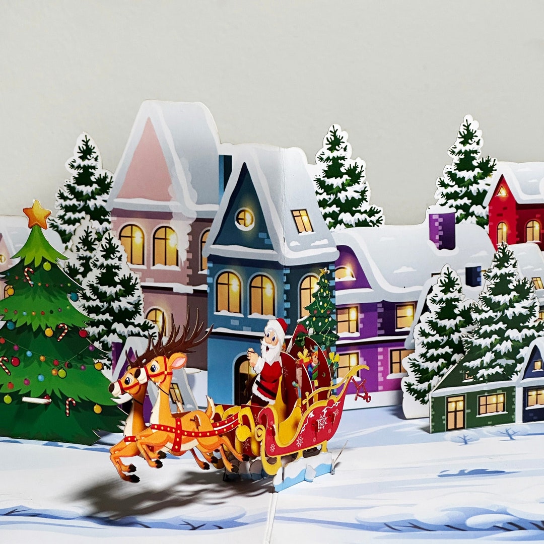 Merry Christmas Pop up Greeting Card Santa Claus is Coming to Town on A ...