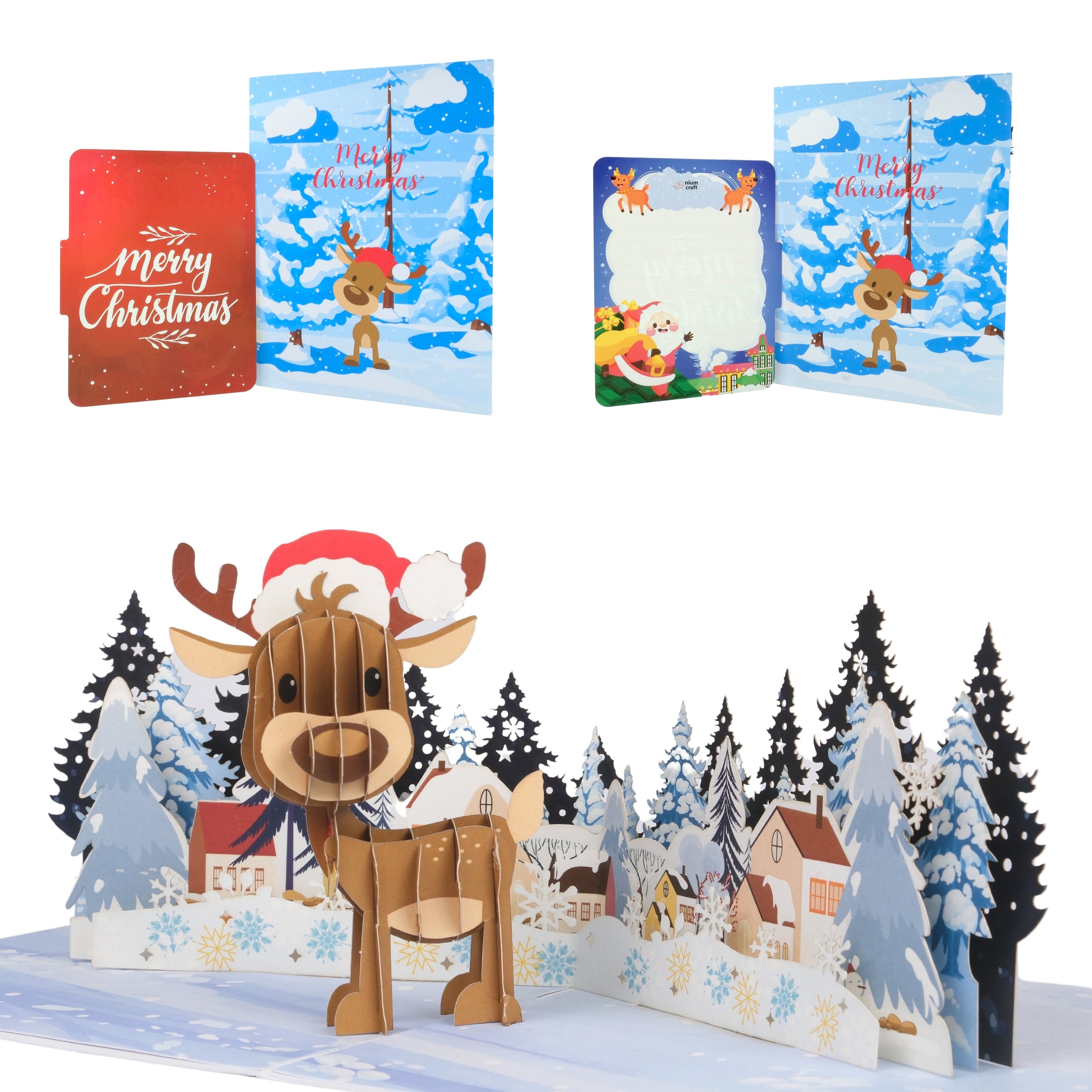 Pop up Merry Christmas Greeting Card Adorable Reindeer, Christmas Theme ...