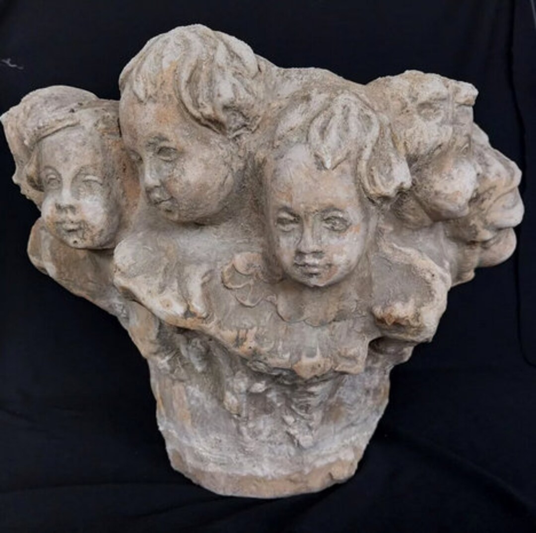 Cherub Faces Planter Sand Cast Stone Garden Decor Angels Putti Plant ...