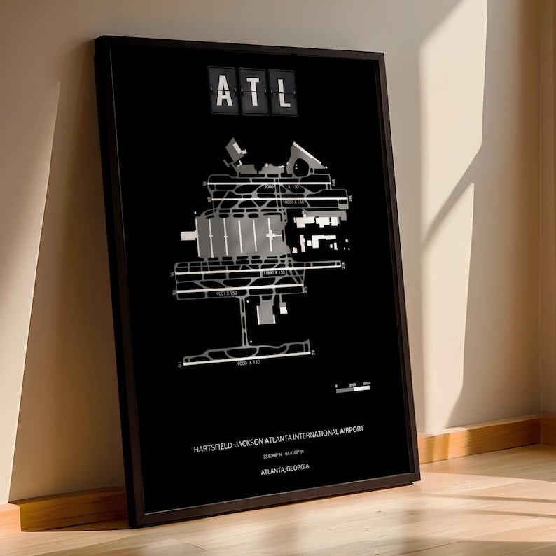 Minimalist ATL Airport Diagram Poster, Framed Poster, Aviation Gift ...