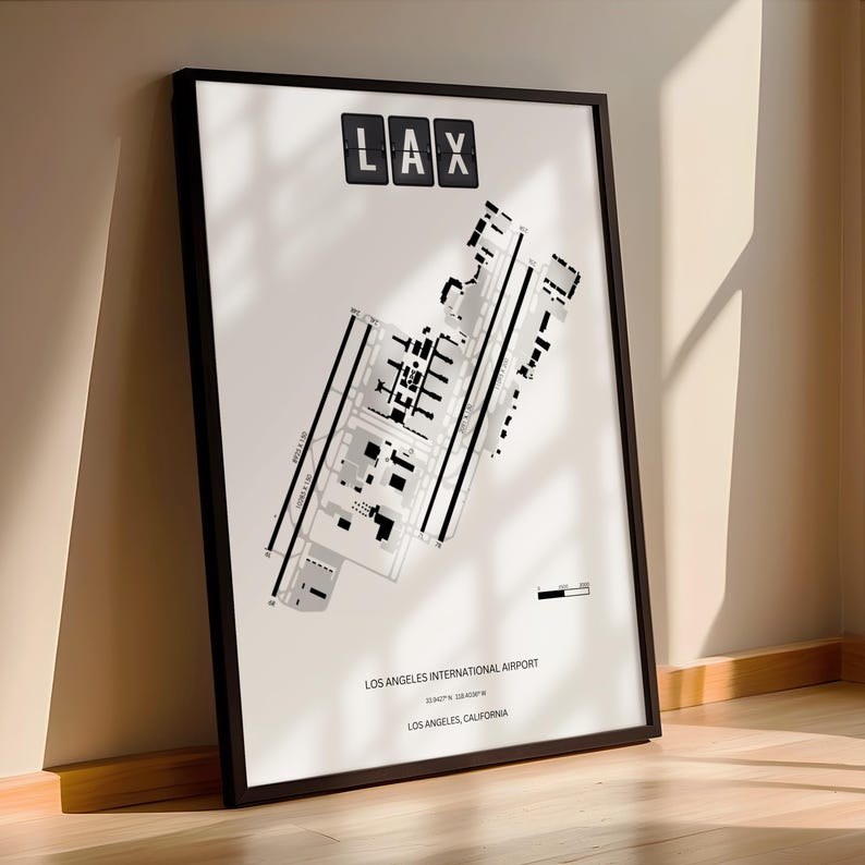 Minimalist LAX Airport Diagram Poster, Framed Poster, Aviation Gift ...