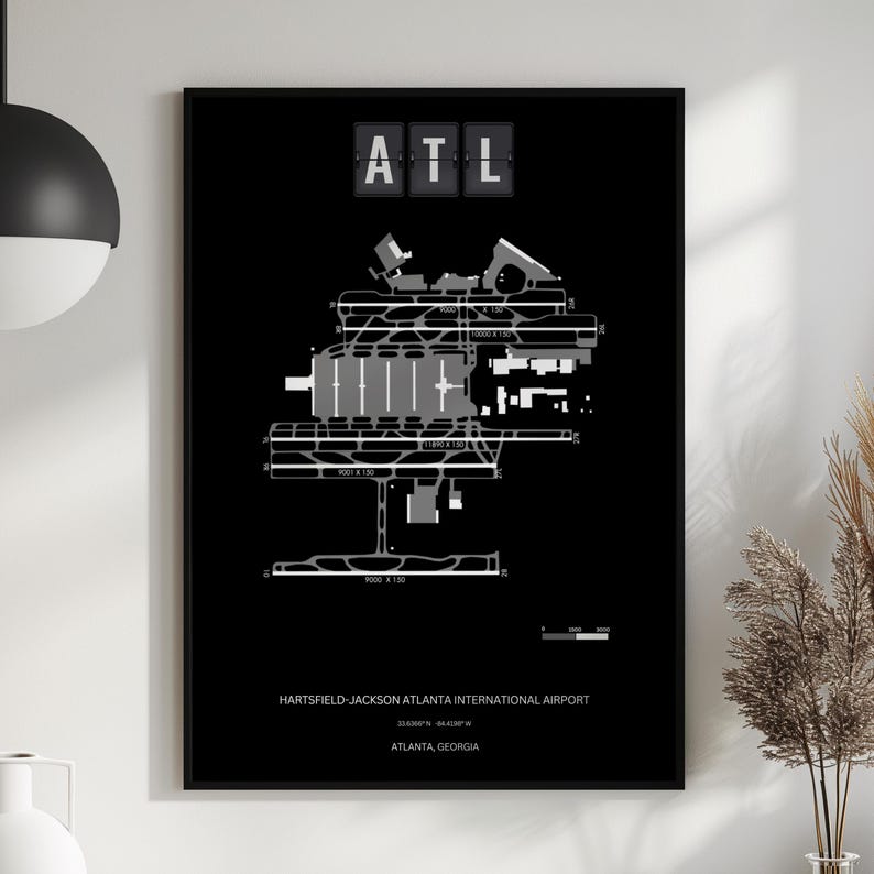 Minimalist ATL Airport Diagram Poster, Framed Poster, Aviation Gift ...