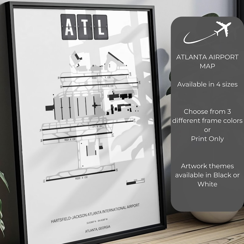 Minimalist ATL Airport Diagram Poster, Framed Poster, Aviation Gift ...