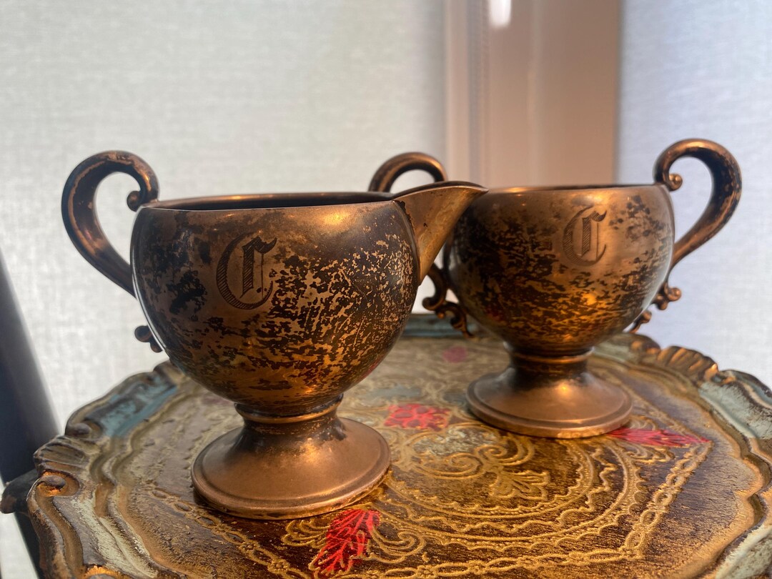 Vintage El-sil-co Sterling Silver Cream & Sugar Bowl 9oz Set Monogramed ...