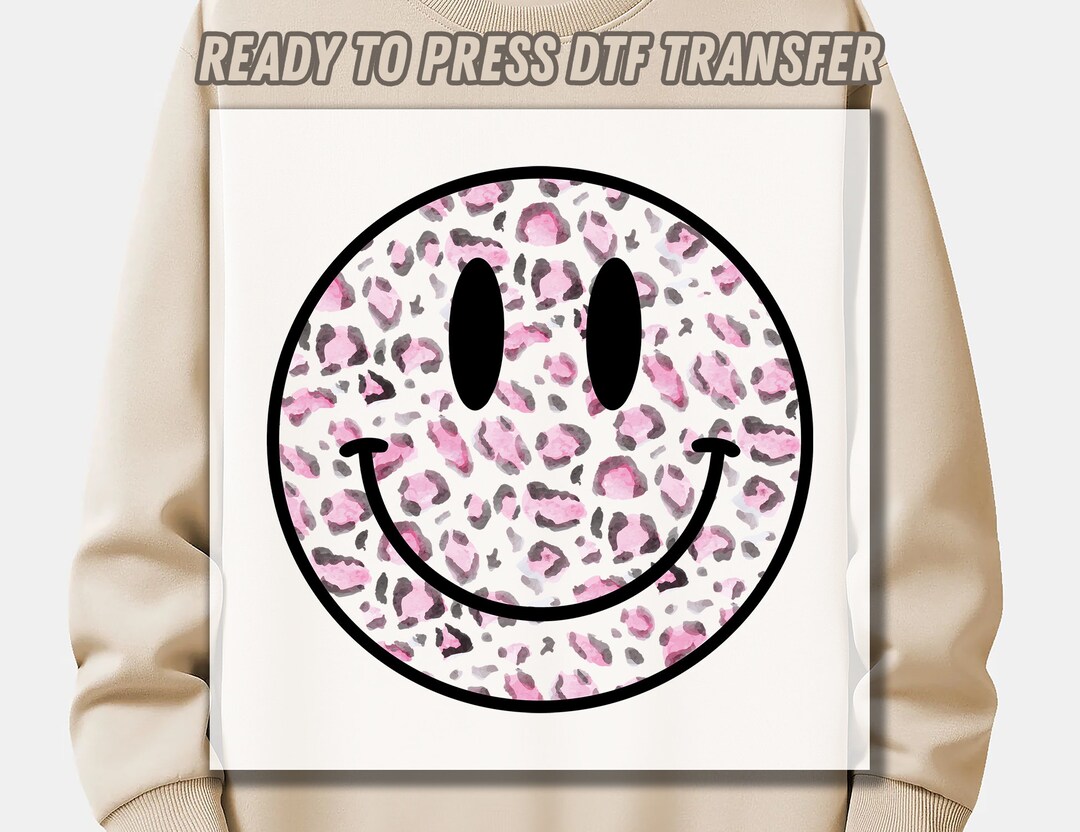 Pink Leopard Smile Face DTF Transfer Ready for Press, Leopard Happy ...