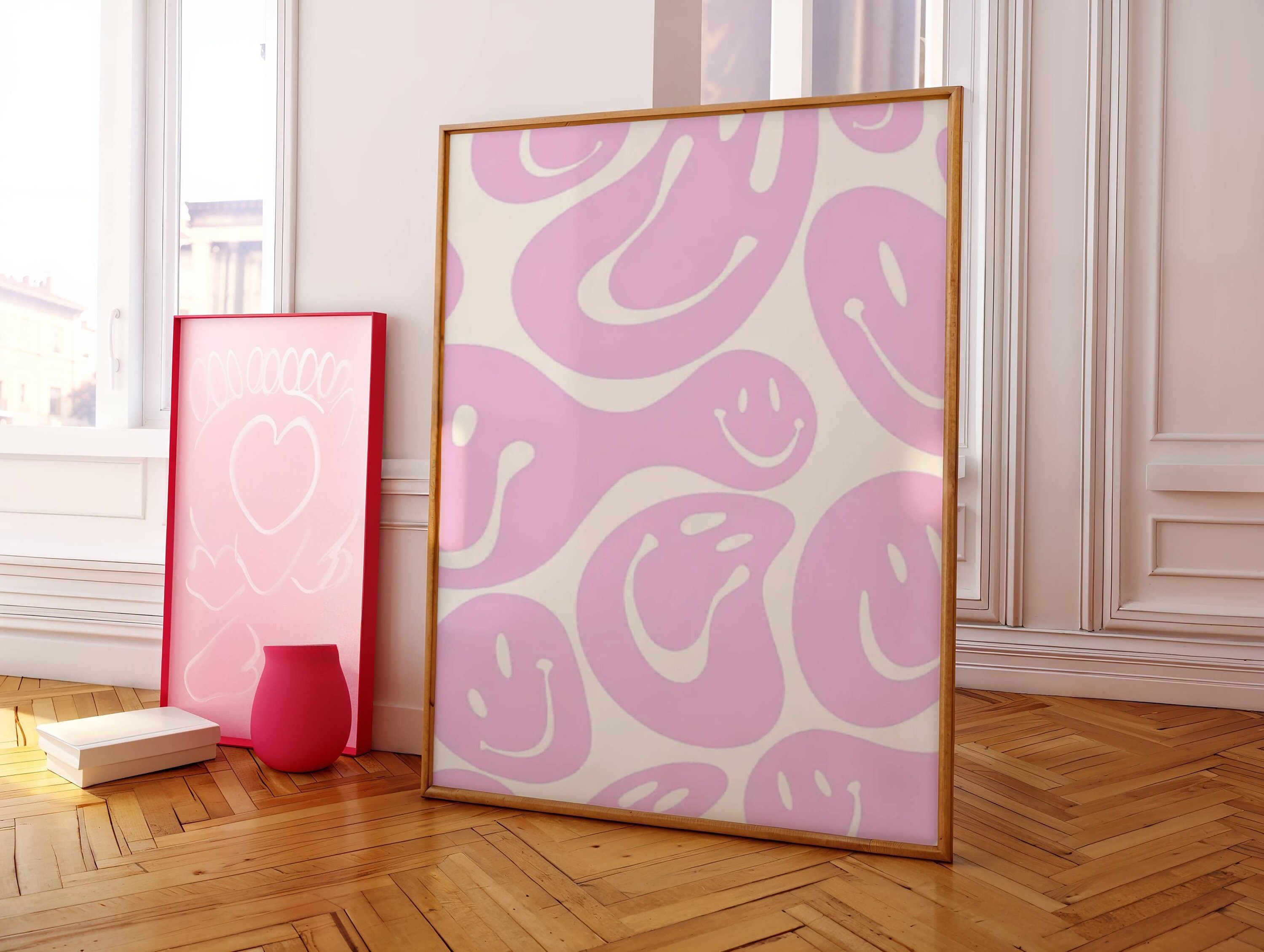 Preppy Smiley Faces - Retro Room Decor, Aesthetic Decor, Girl Wall Art ...