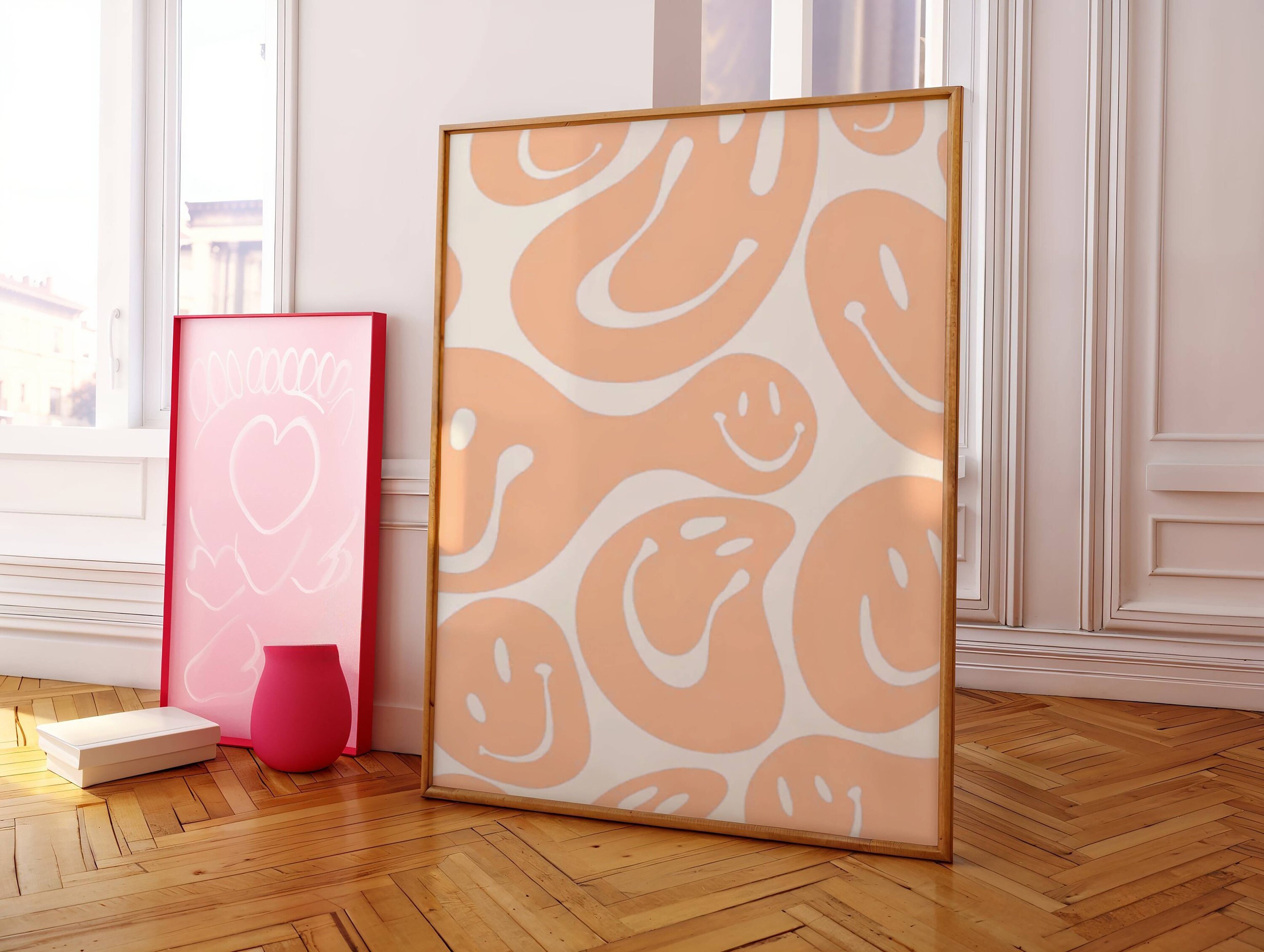 Preppy Smiley Faces - Retro Room Decor, Aesthetic Decor, Girl Wall Art ...