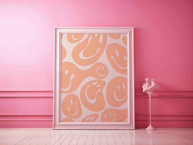 Preppy Smiley Faces - Retro Room Decor, Aesthetic Decor, Girl Wall Art ...