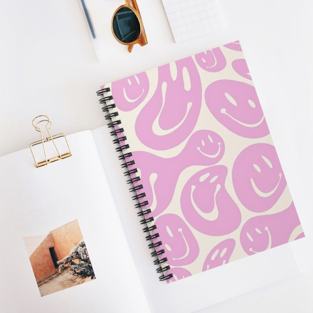 Retro Pink Smiley Face Spiral Notebook - Groovy Stationery - Etsy