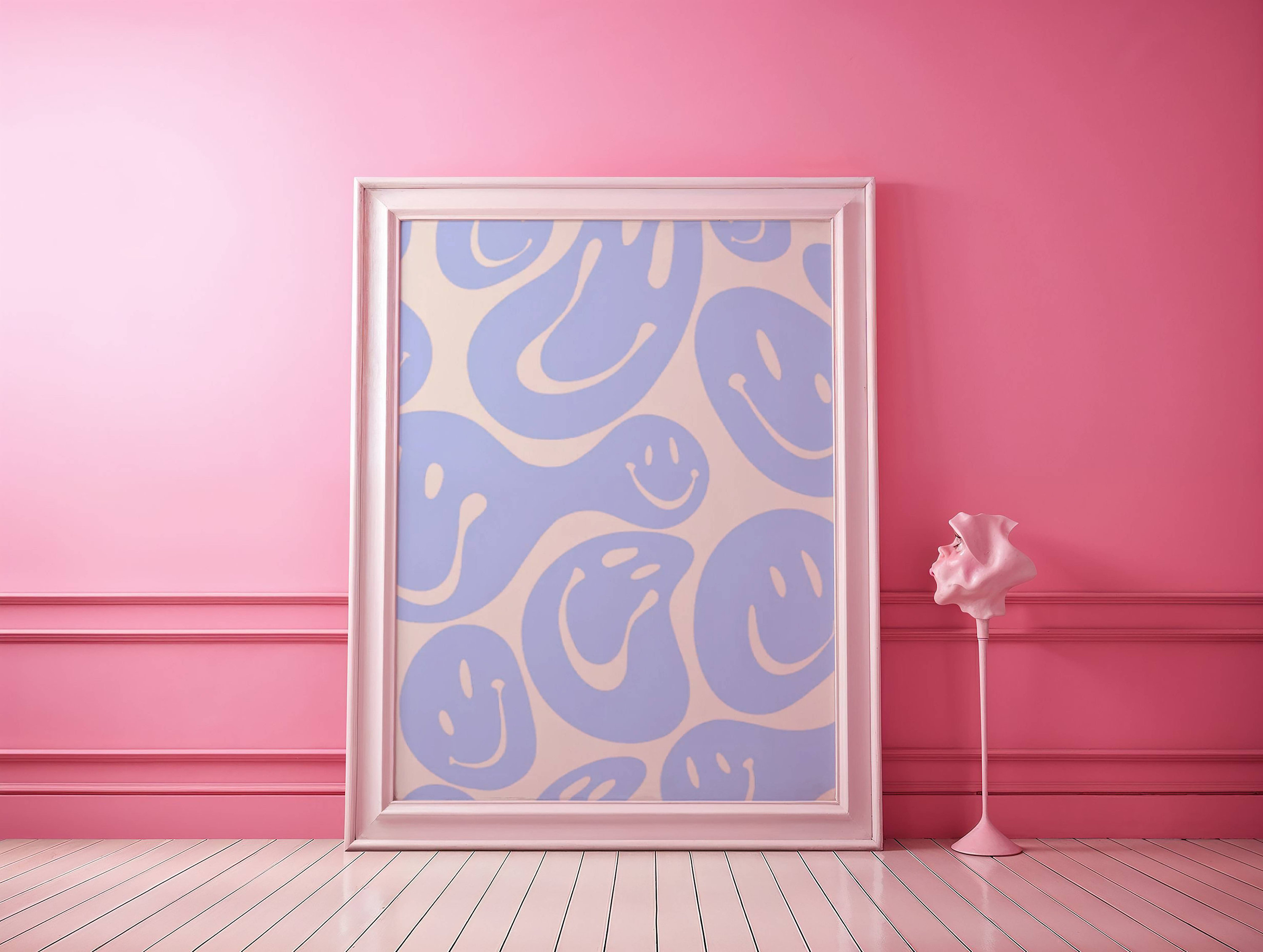 Preppy Smiley Faces Retro Room Decor, Aesthetic Decor, Girl Wall Art ...