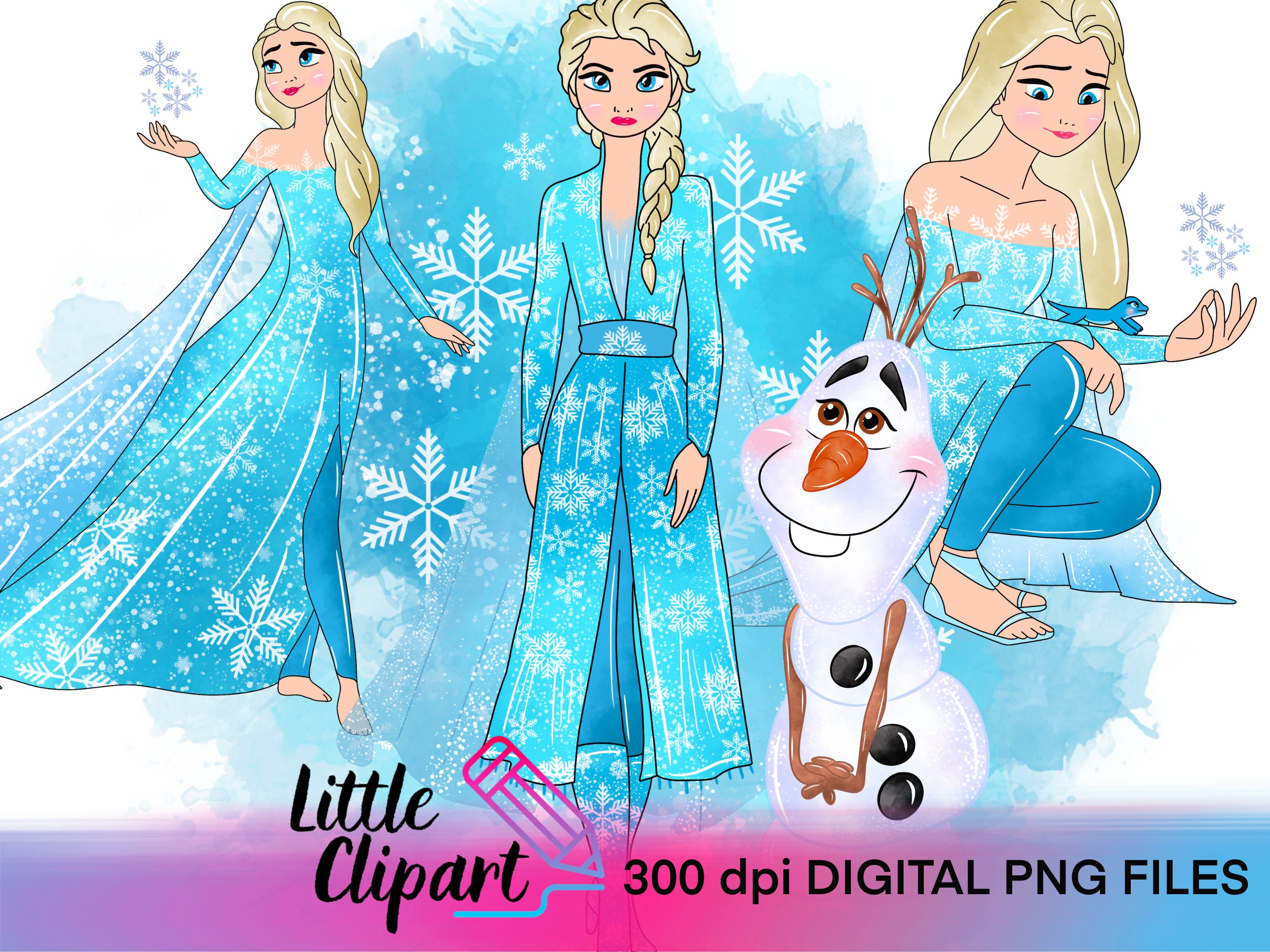 DIGITAL DOWNLOAD, Watercolor Frozen Clipart 300dpi , Frozen Elsa X4 ...