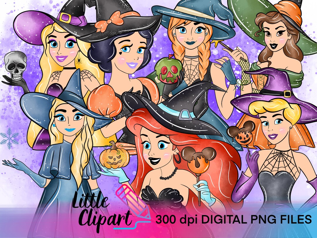 DIGITAL DOWNLOAD Watercolor Halloween Princess , X7 Clipart Png , X1 ...