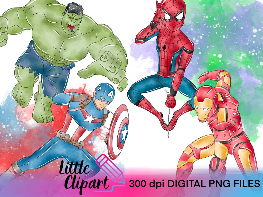 DIGITAL DOWNLOAD Watercolor Superhero 300dpi Png Files , X4 Clipart ...