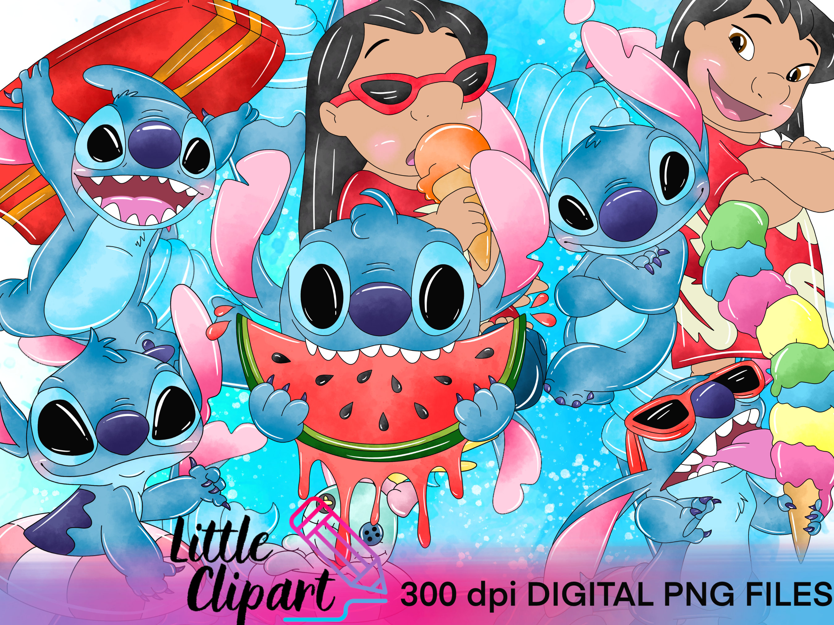 DIGITAL DOWNLOAD , Watercolor Summer Clipart Stitch , Summer Stitch ...