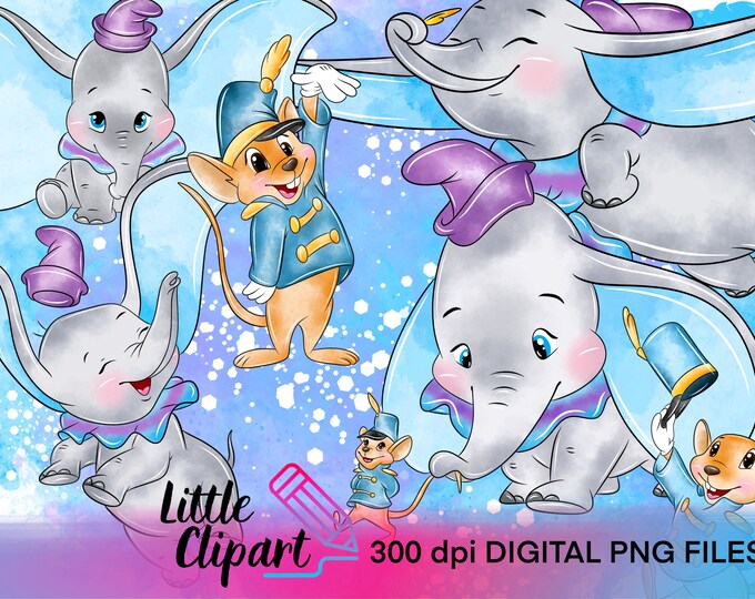 DIGITAL DOWNLOAD , Watercolor Blue Dumbo Clipart Set , 300dpi Png ...