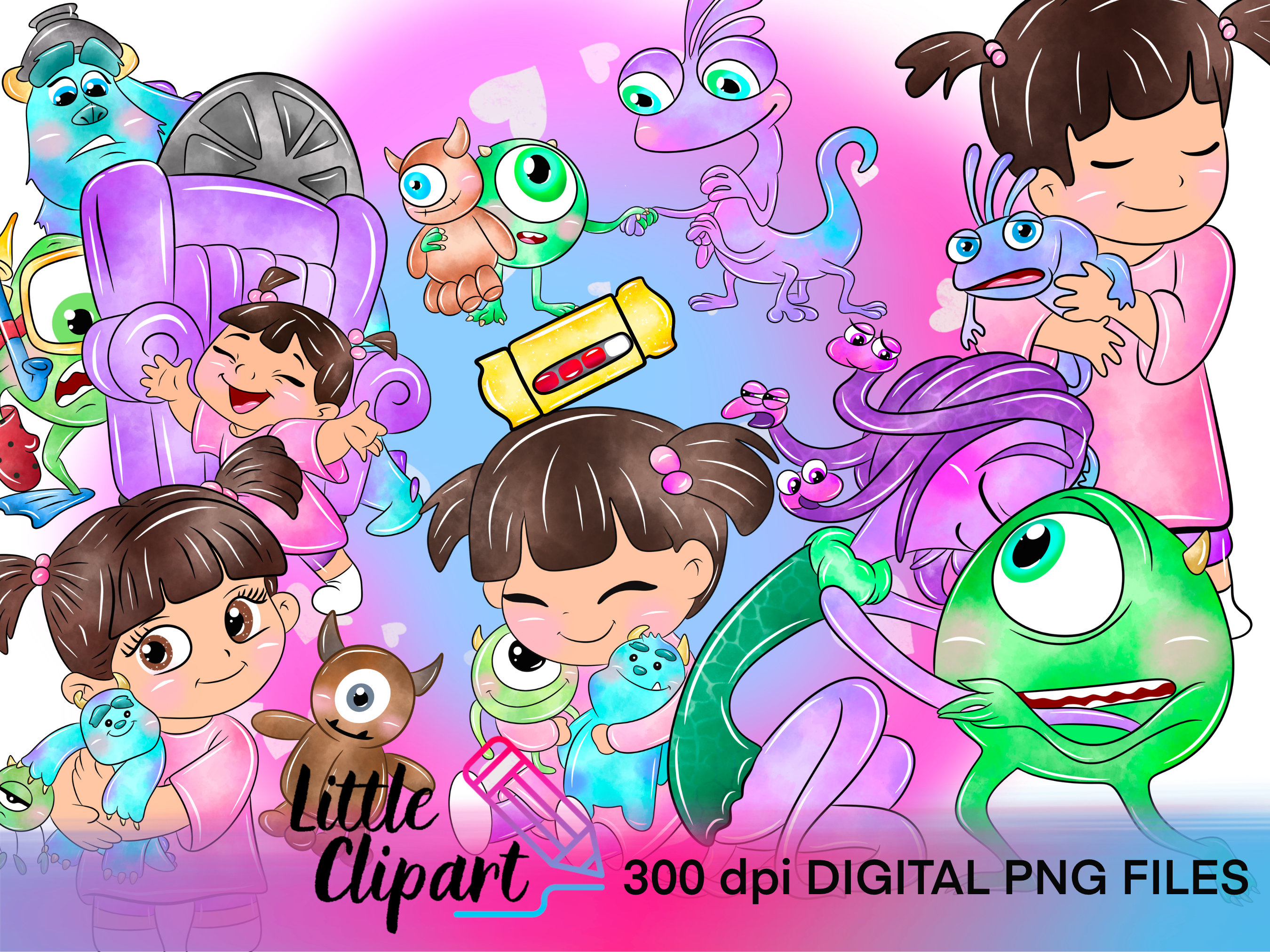 DIGITAL DOWNLOAD , Watercolor Cute Monsters Inc Clipart Pack , Toddler ...