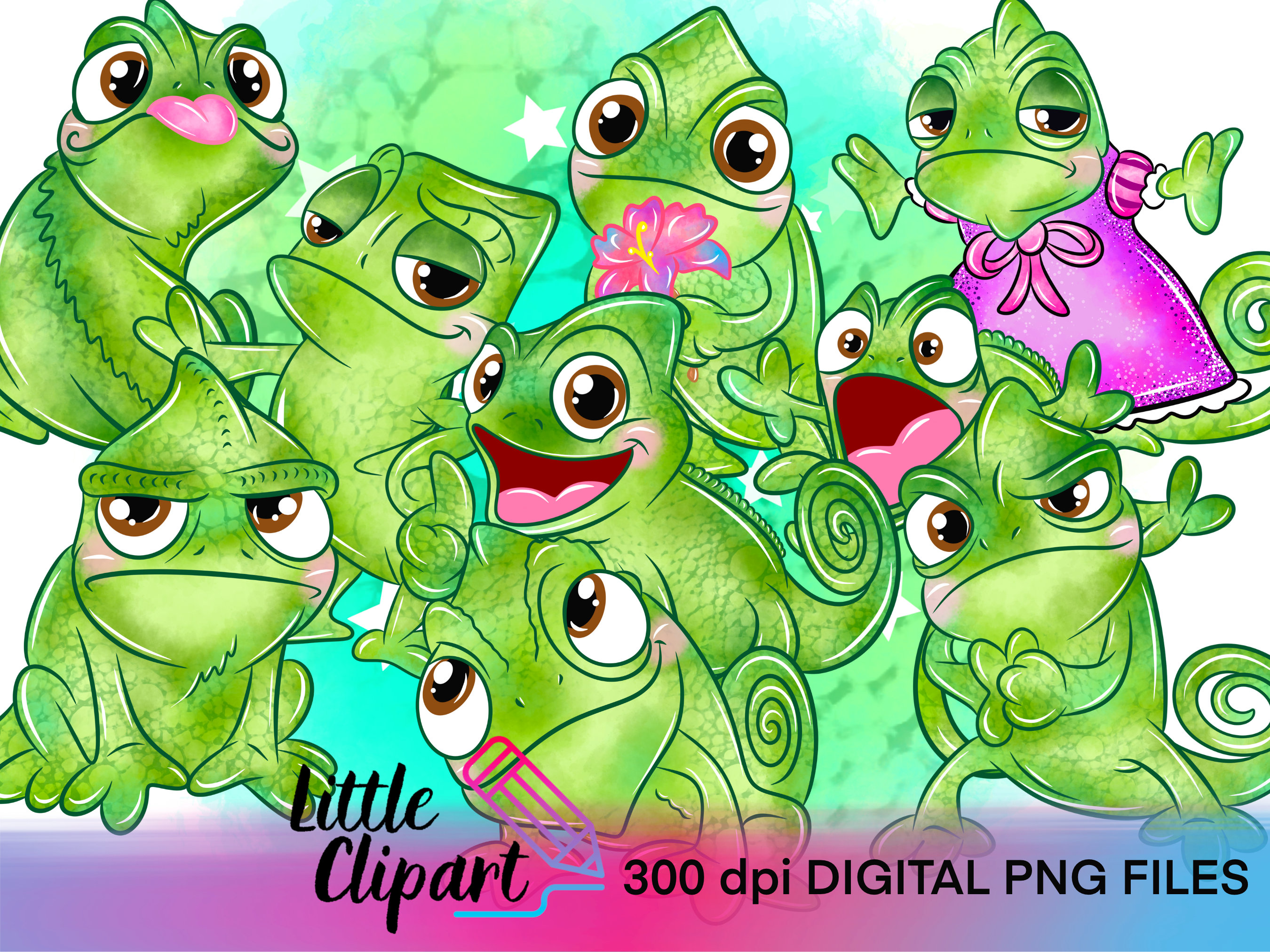 DIGITAL DOWNLOAD , Watercolor Tangled Lizard Pascal 300dpi Watercolor ...