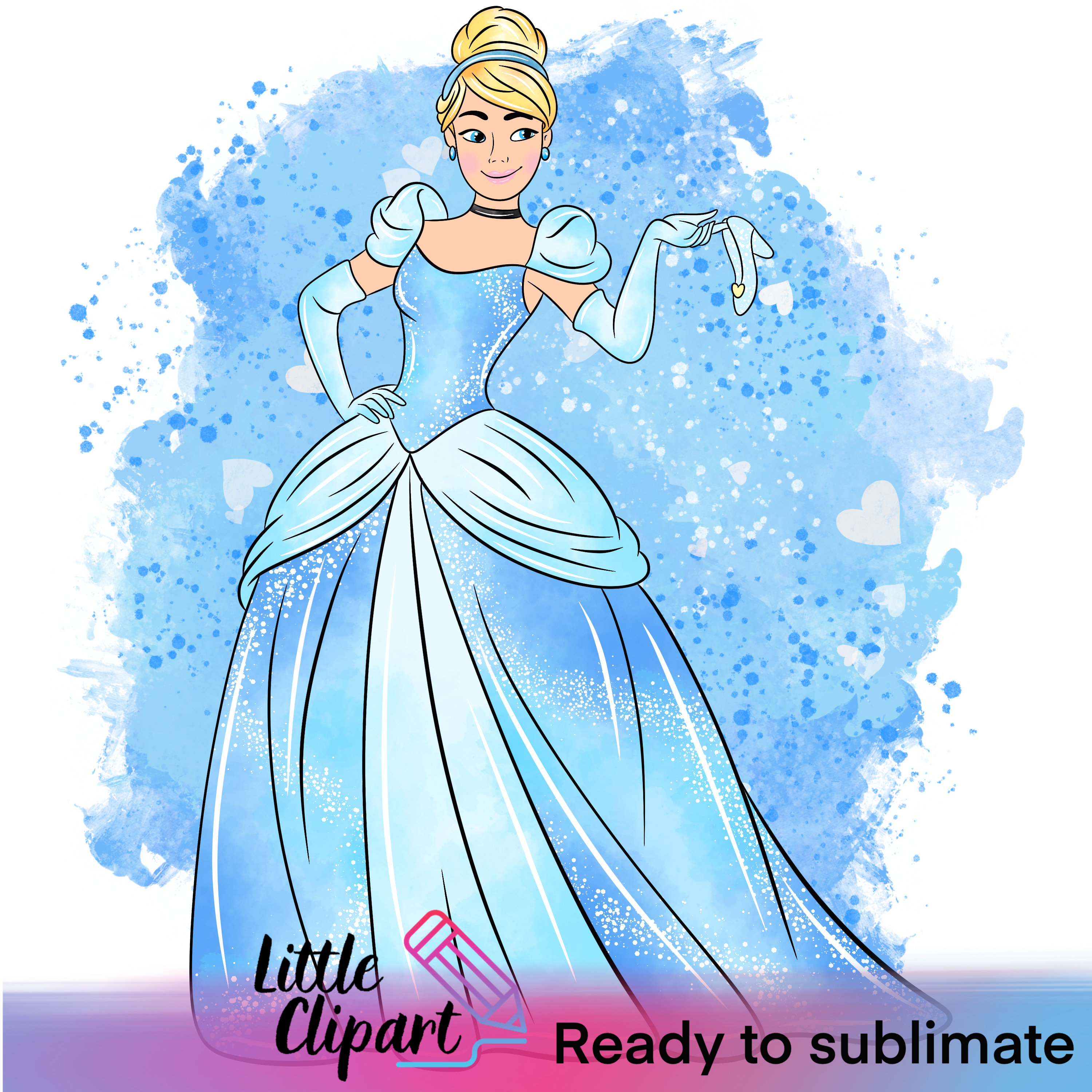DIGITAL DOWNLOAD Cinderella Watercolor Sublimation File , With and ...