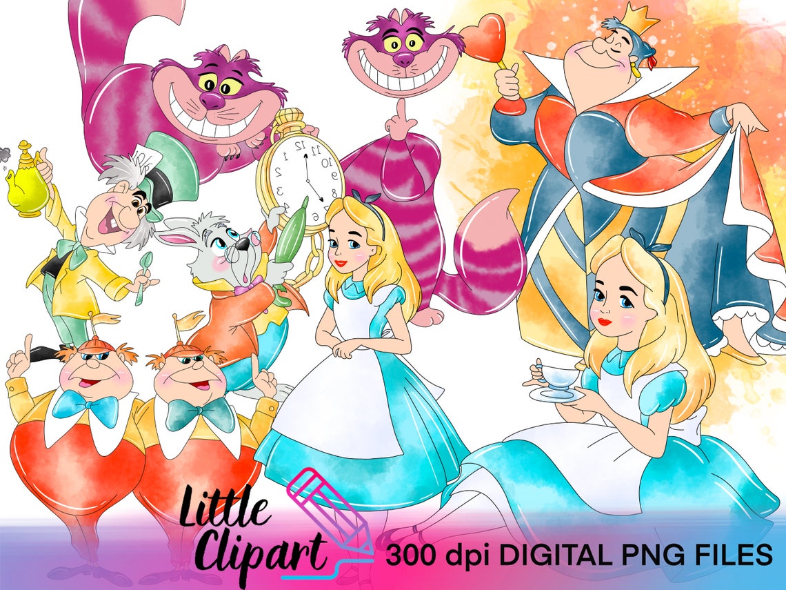 DIGITAL DOWNLOAD Watercolor Alice in Wonderland Clipart Files 300dpi ...