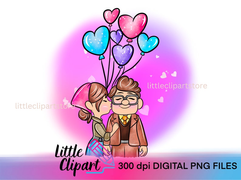 DIGITAL DOWNLOAD , Watercolor up Ellie and Carl , Cute Ellie and Carl ...