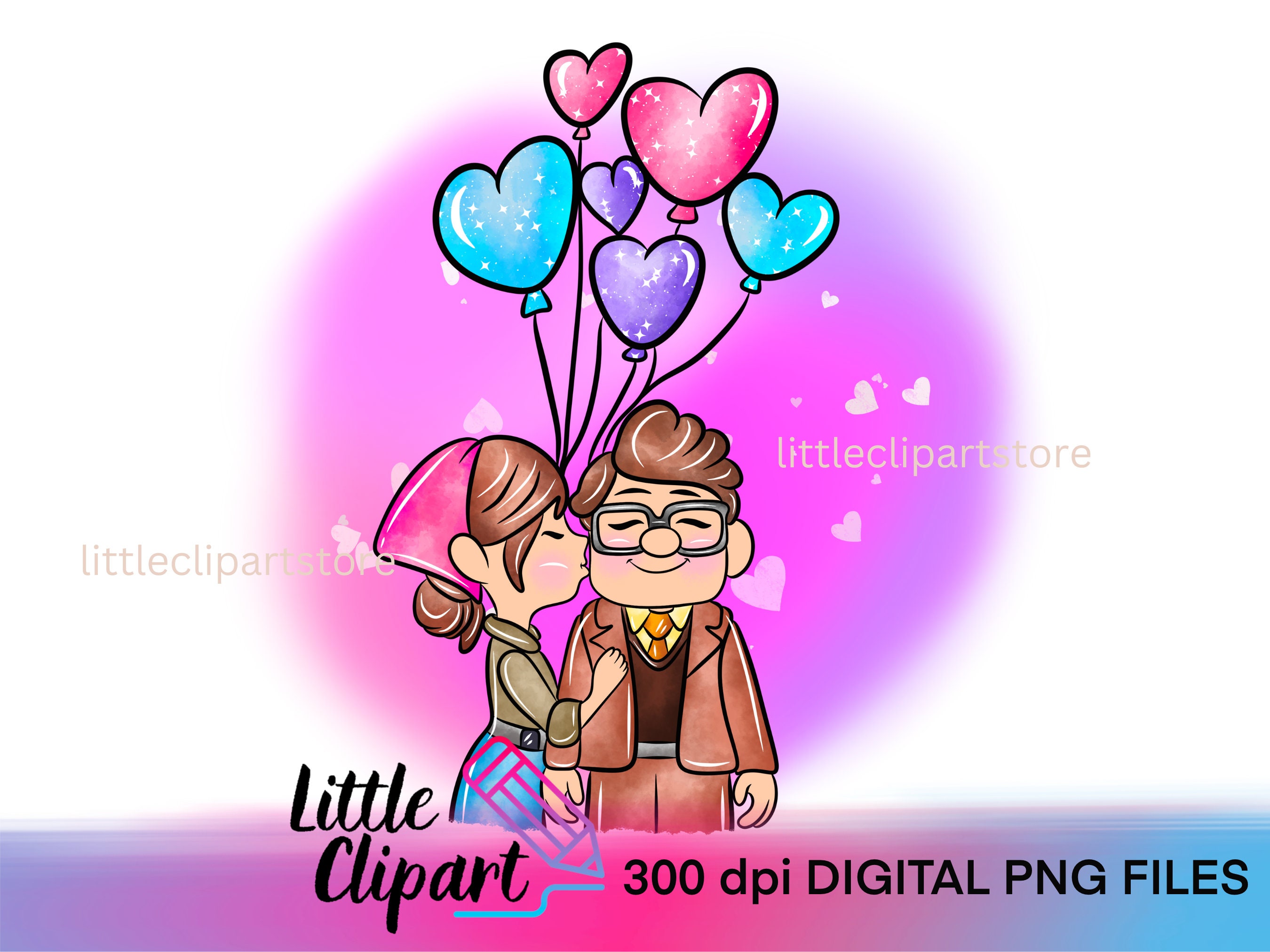 DIGITAL DOWNLOAD , Watercolor up Ellie and Carl , Cute Ellie and Carl ...
