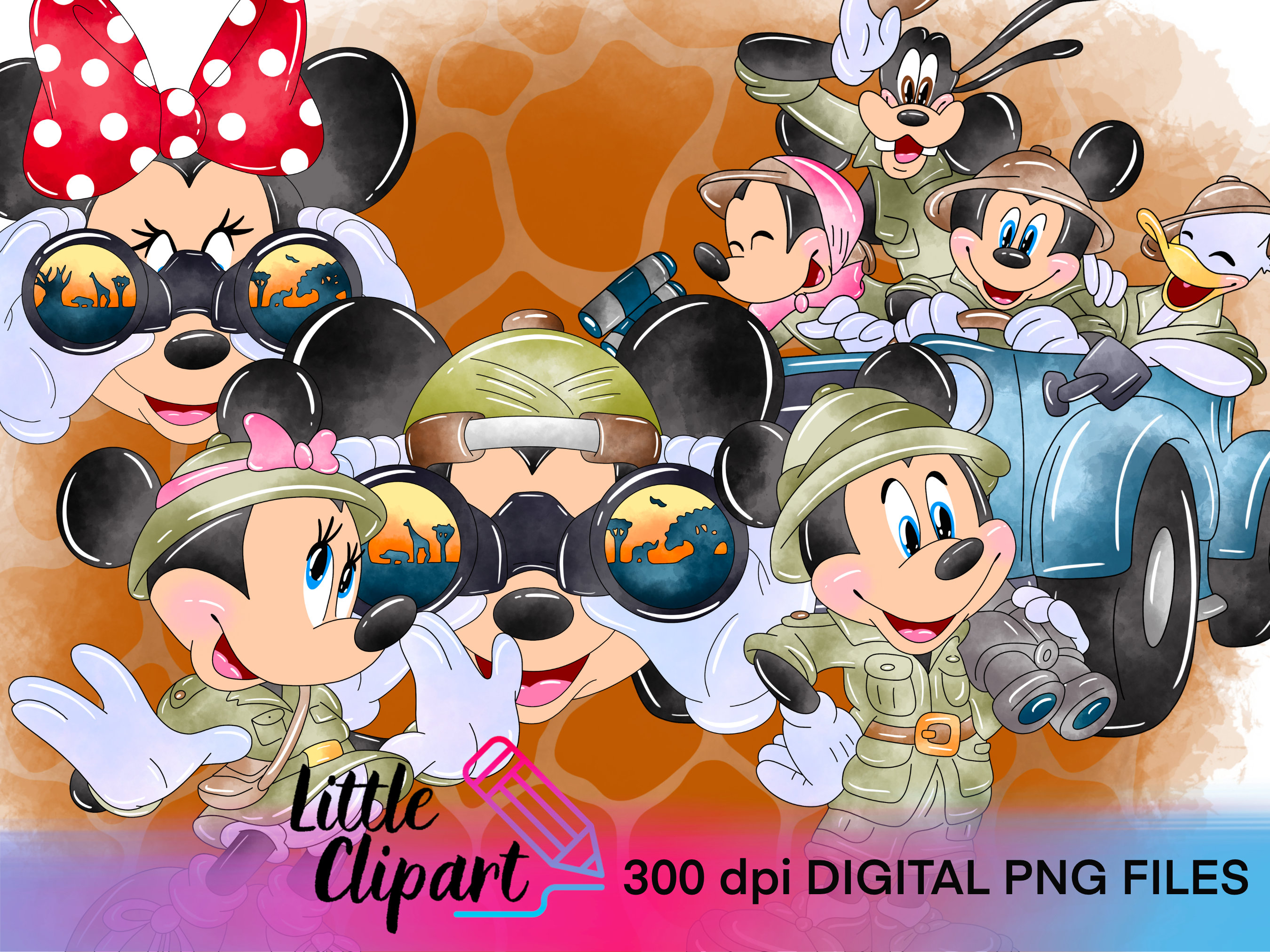 DIGITAL DOWNLOAD, Watercolor Safari Minnie Mickey Mouse , Safari Mouse ...
