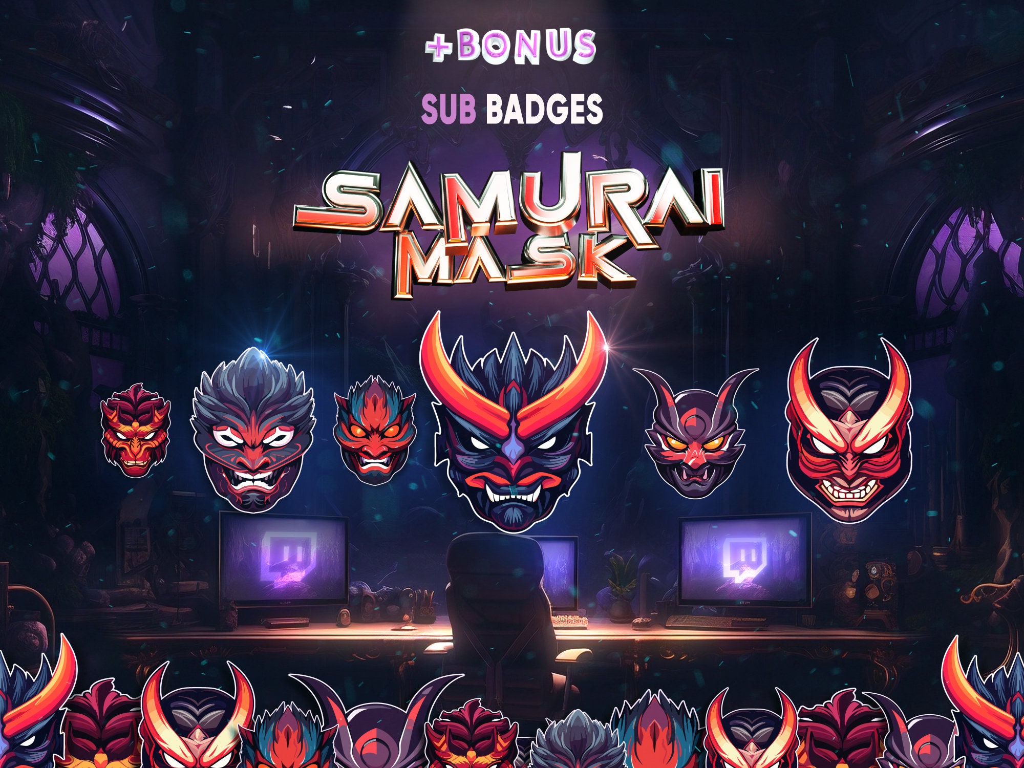 Samurai Sub Badges Samurai Mask Subscriber Badges for Twitch Community ...