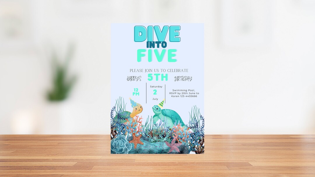Dive Into Five Blue Birthday Invitation DIGITAL - Etsy