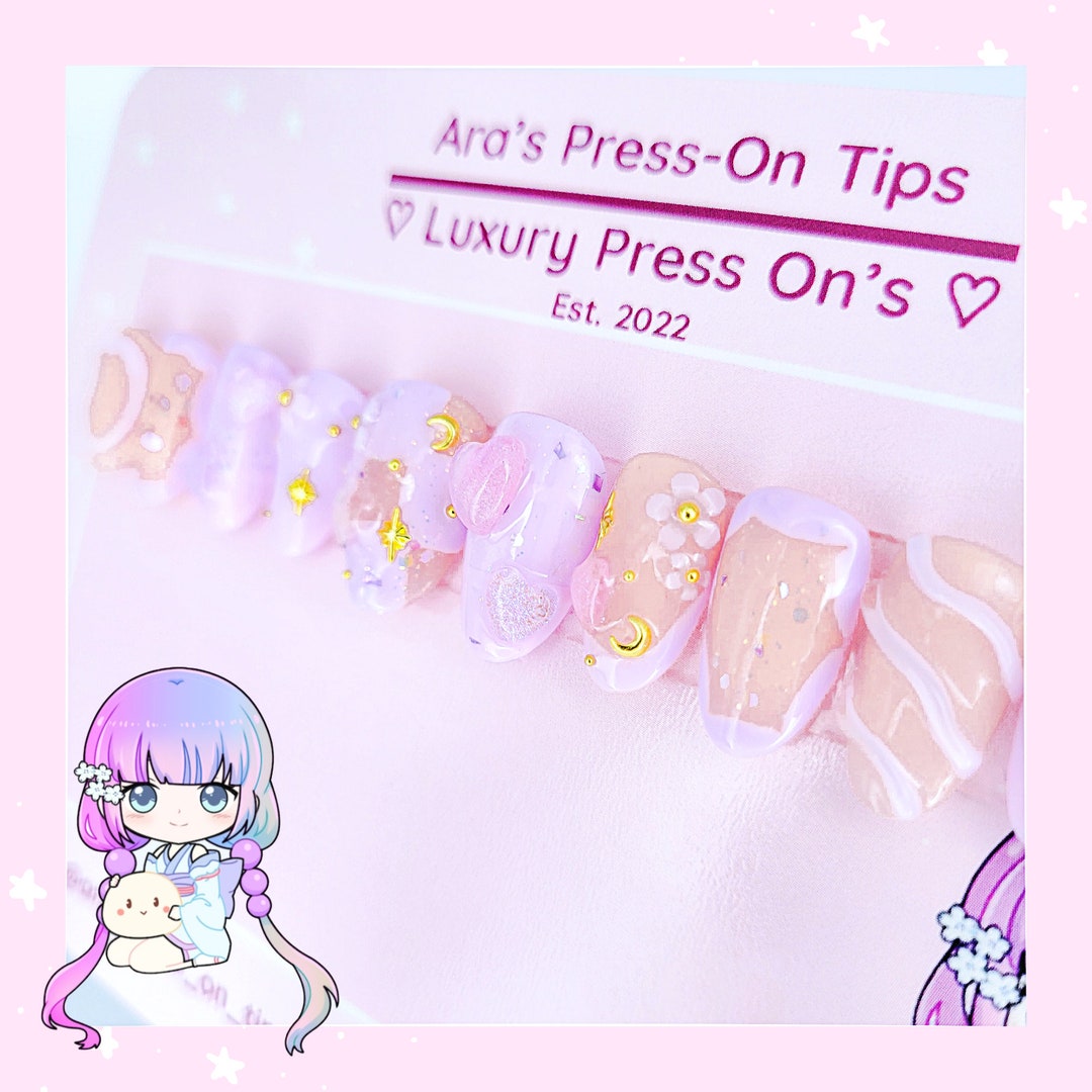 Luxury Press on Nails Chibi Kawaii Purply Natural Chibi Kawaii Nails ...