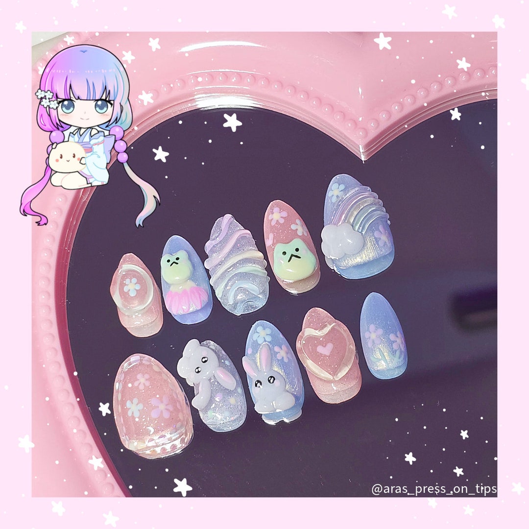 Luxury Press on Nails || Chibi Kawaii "kawaii Spring" | Cute Spring ...