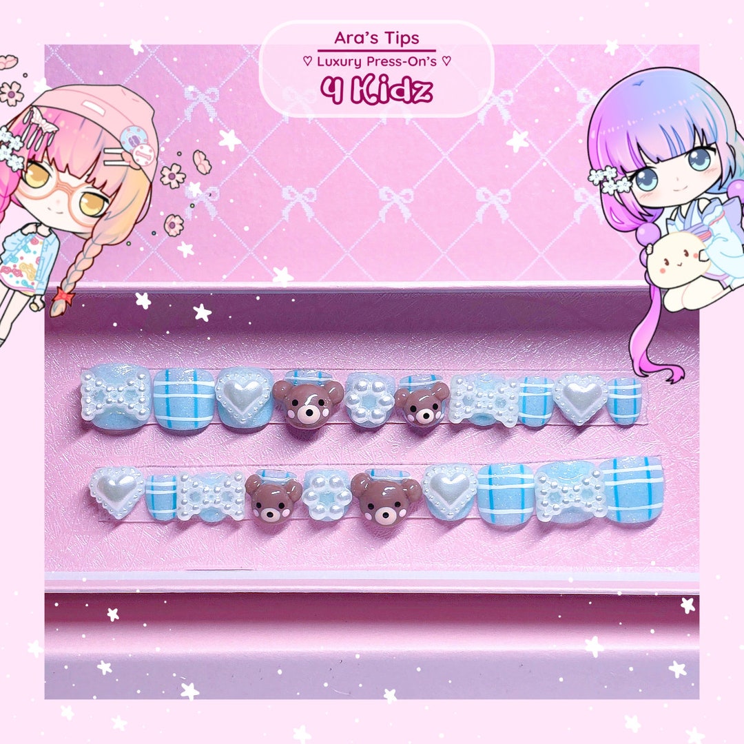 Luxury Press on Nails for Kids || Chibi Gyaru Kawaii "kuma Kuma Bear ...