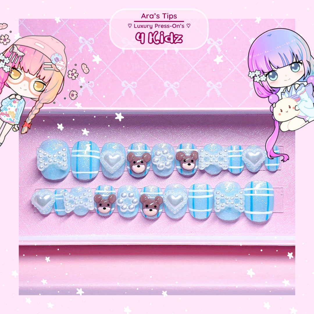 Luxury Press on Nails for Kids Chibi Gyaru Kawaii kuma Kuma Bear Cute ...