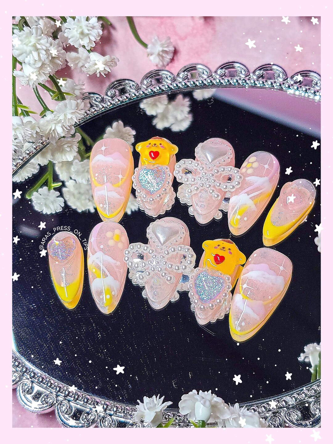 Luxury Press on Nails || "pom Pom Purin" | Sanrio Nails | Press on ...