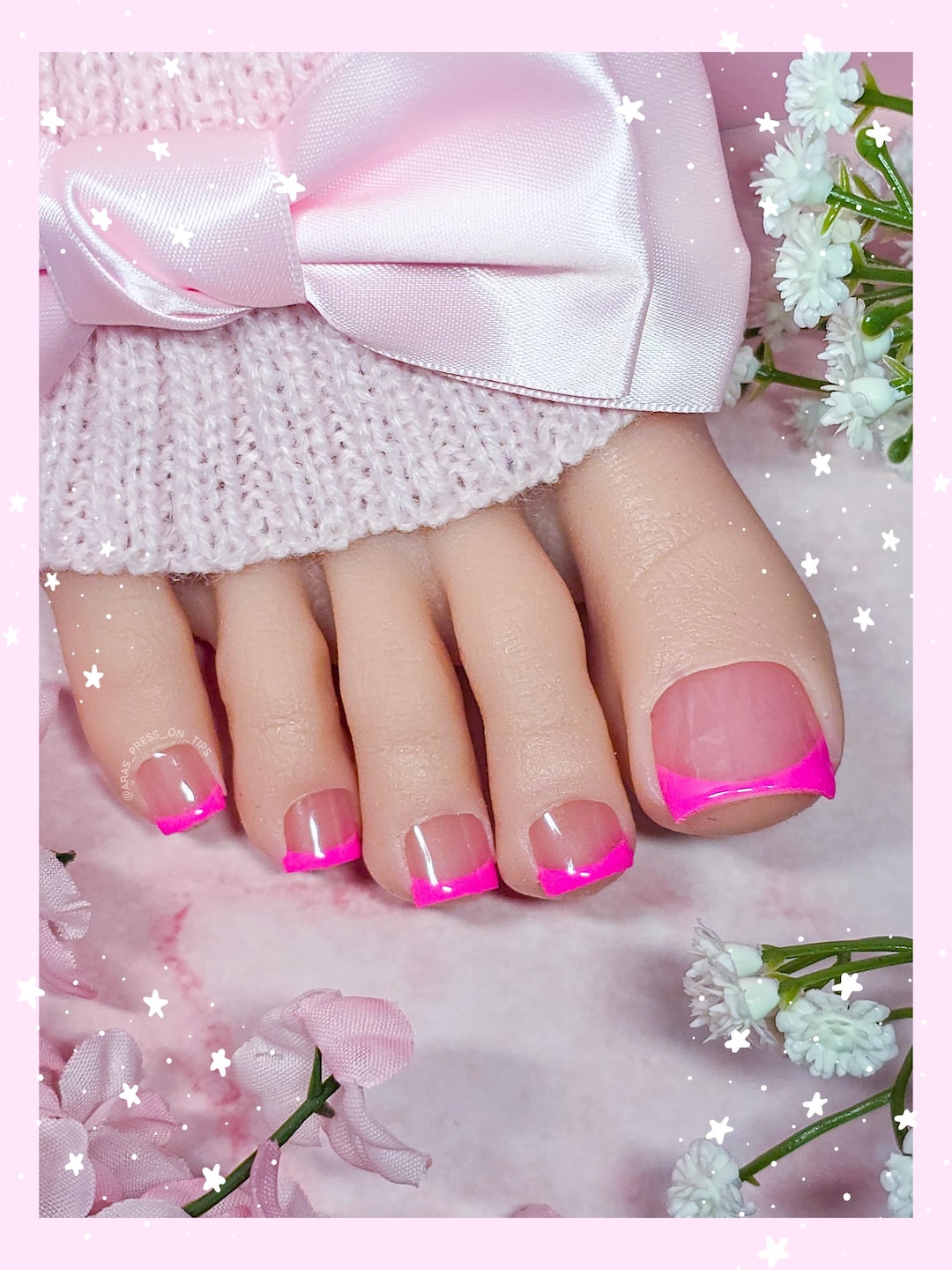 Luxury Press on Nails for Toes || "hot Pink Frenchies" | Hot Pink ...