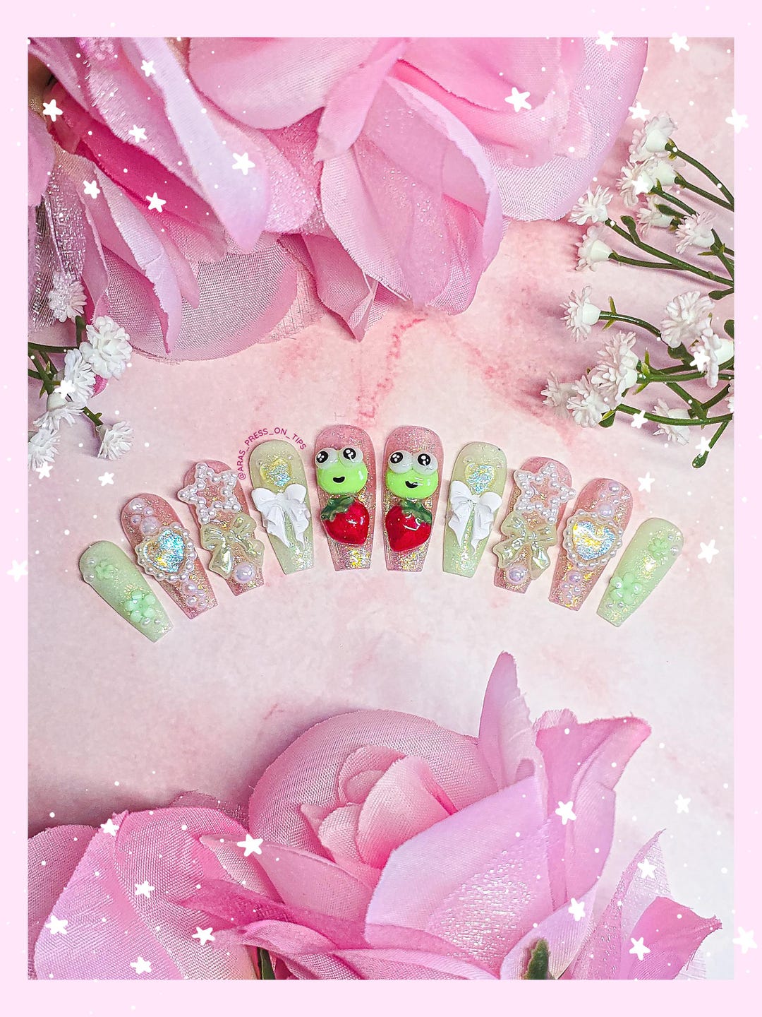 Luxury Press on Nails || Chibi Gyaru "strawberry Keroppi" | Sanrio ...