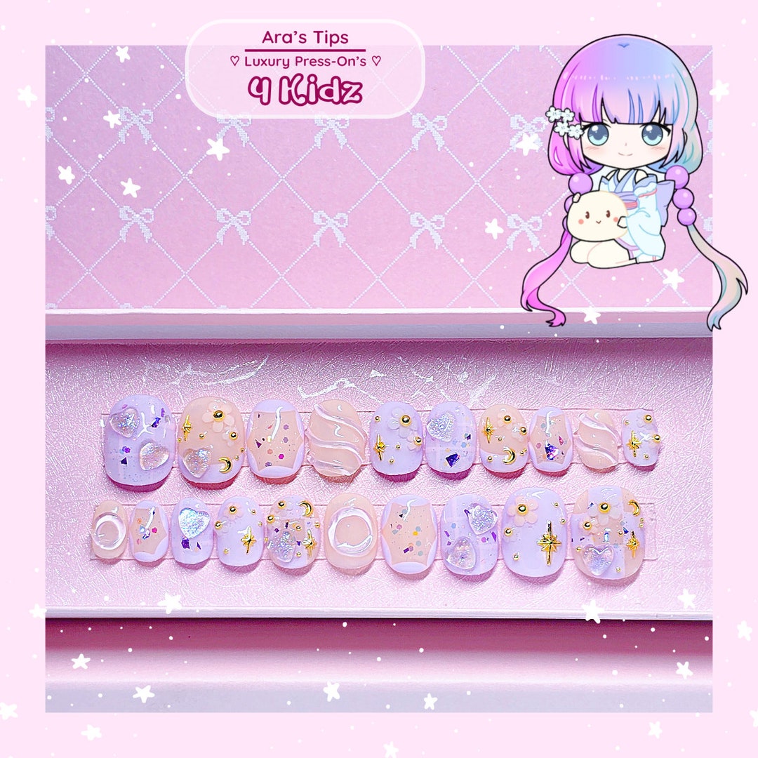 Luxury Press on Nails for Kids || Chibi Kawaii "purply Natural" | Kids ...